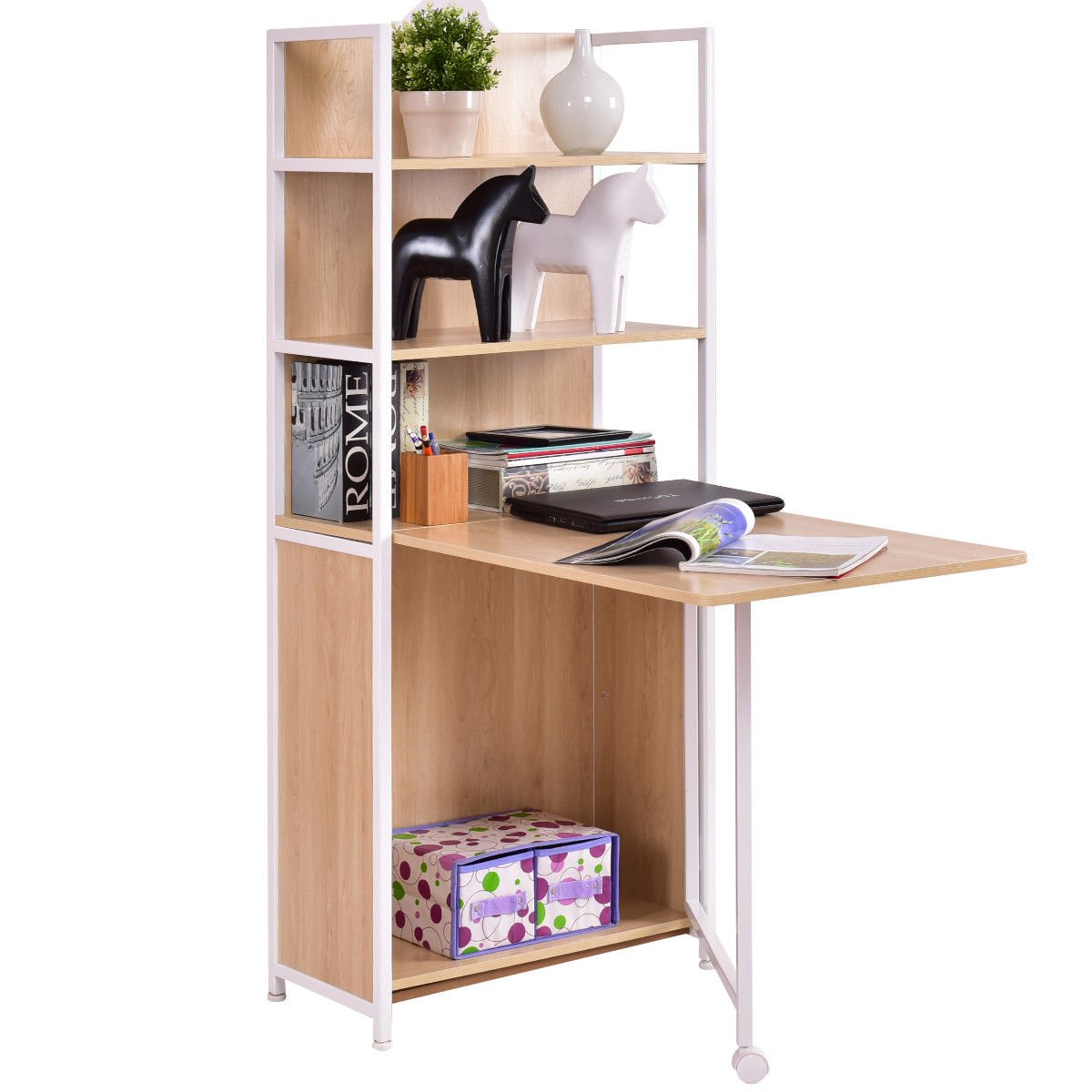 Tangkula Convertible Desk Wood Folding Cabinet Laptop Computer Desk ...