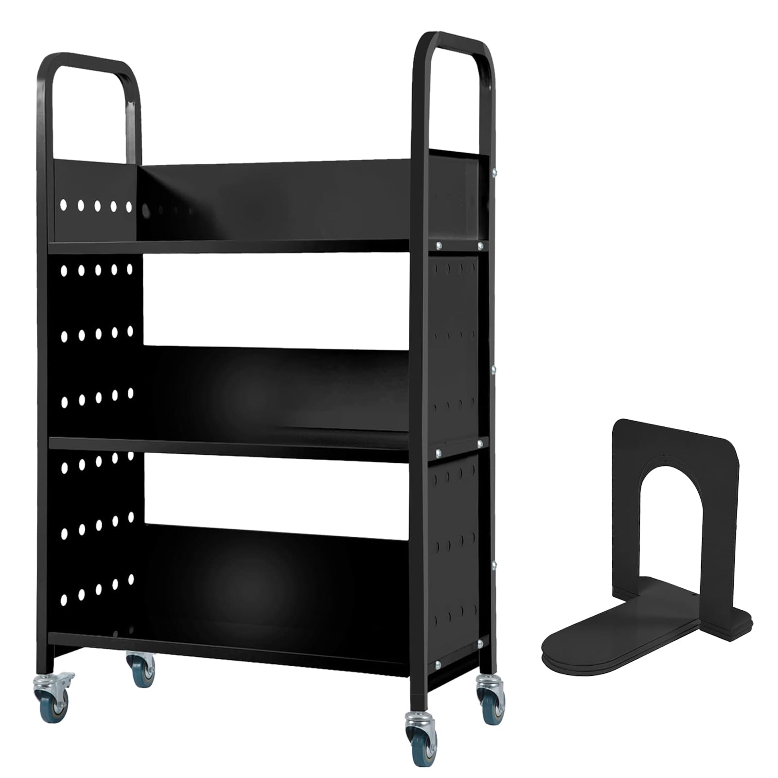 Amazon.com: Book Cart w/ 3 Sloped Shelves Double-Sided Book Truck ...