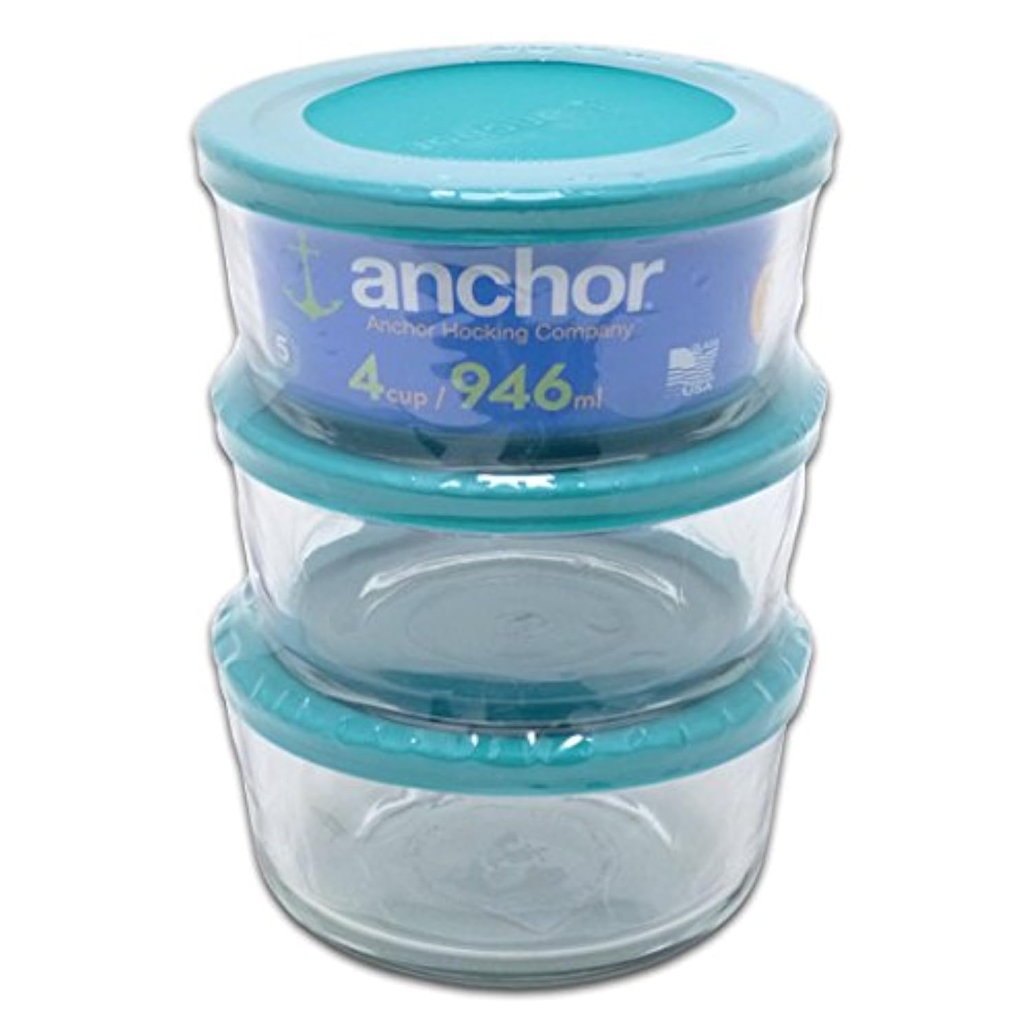 Amazon.com: Anchor Hocking 6 Piece 4 Cup Round Glass Storage Set, Teal ...