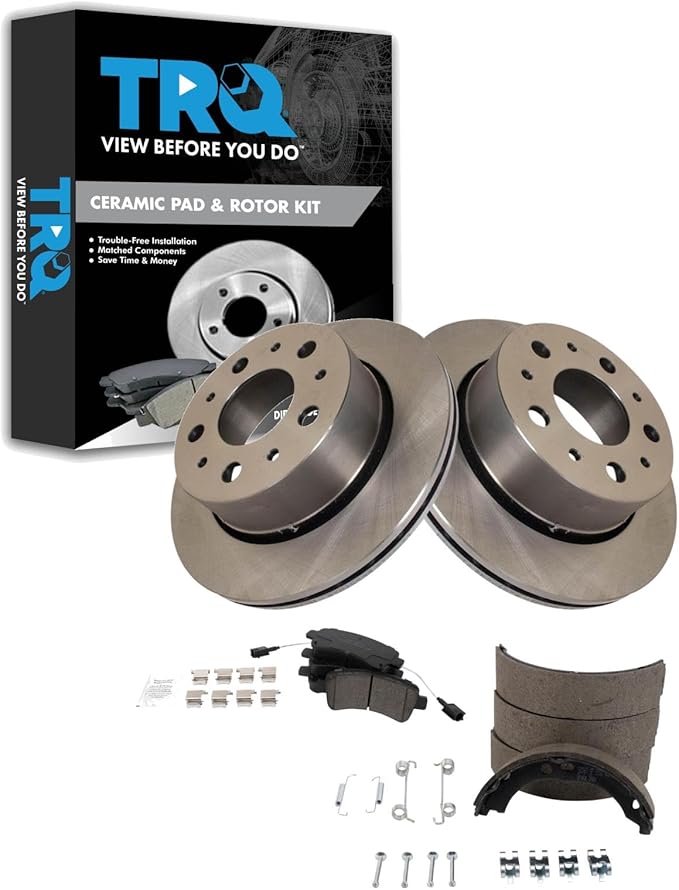 Amazon.com: TRQ Rear Brake Pad & Rotor Kit Brake Pads Brake Rotor Parking Brake Shoe Set Ceramic ...