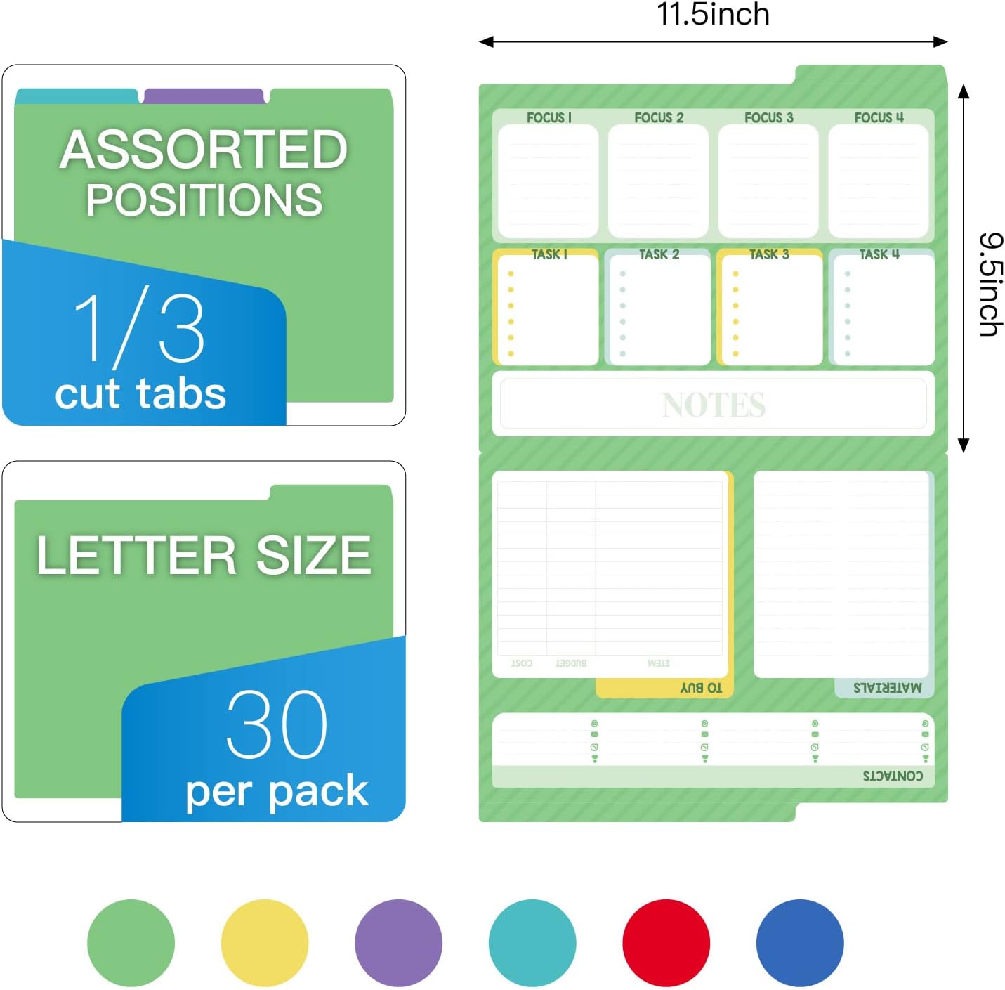 Buy 30 Pack Project File Folders with 1/3 Cut Tab, Letter Size Colored ...