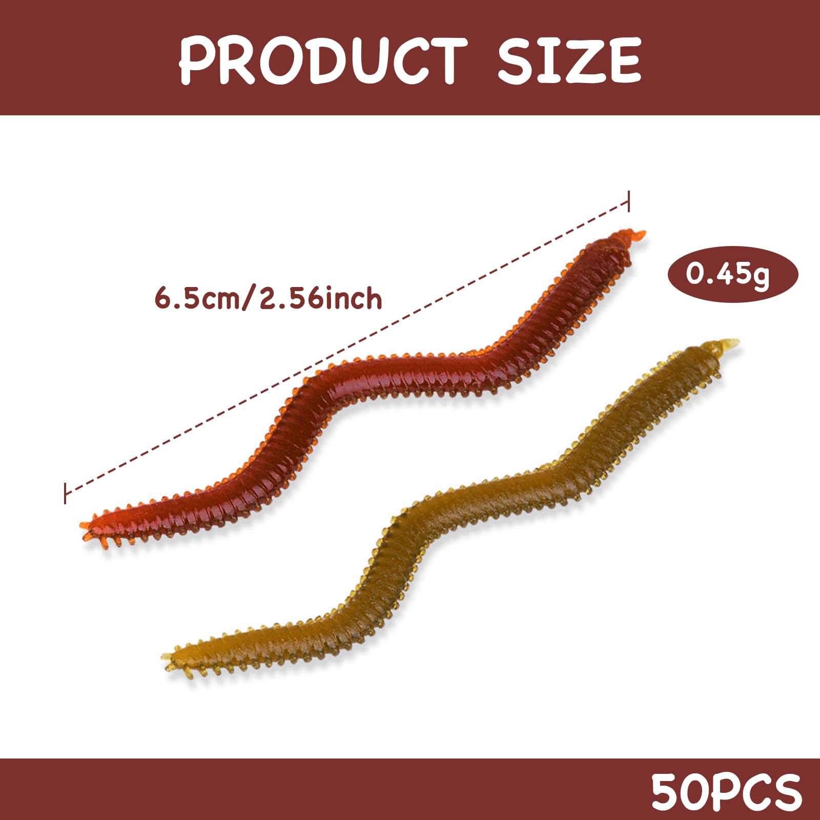 Colaren 50 PCS Plastic Fake Worms, Worms for Sea Fishing Bait Soft ...