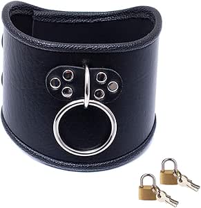 Roluck Leder Halsbänder mit Große O-Ring 2 Schloss Flirt Gothic SM Choker Abschließbar ...