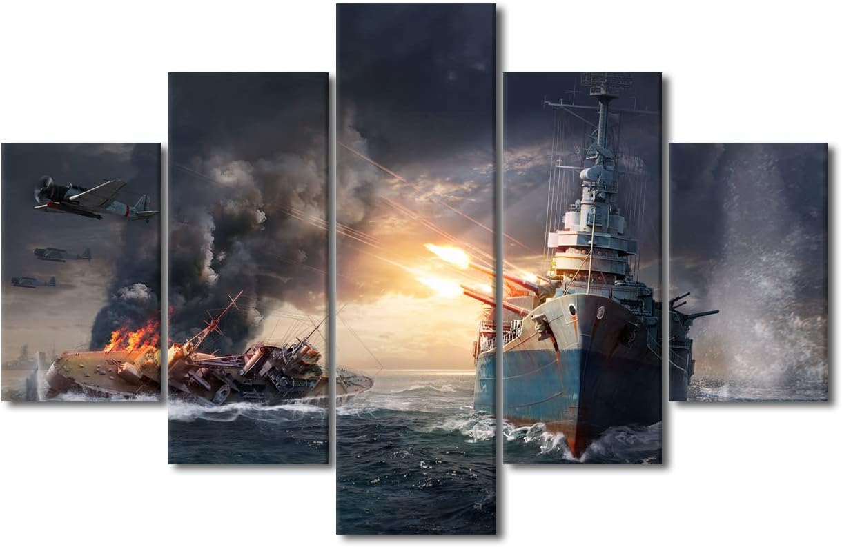 Amazon.com: Black and White Wall Art Canvas Wall Decor Battleship WW2 ...