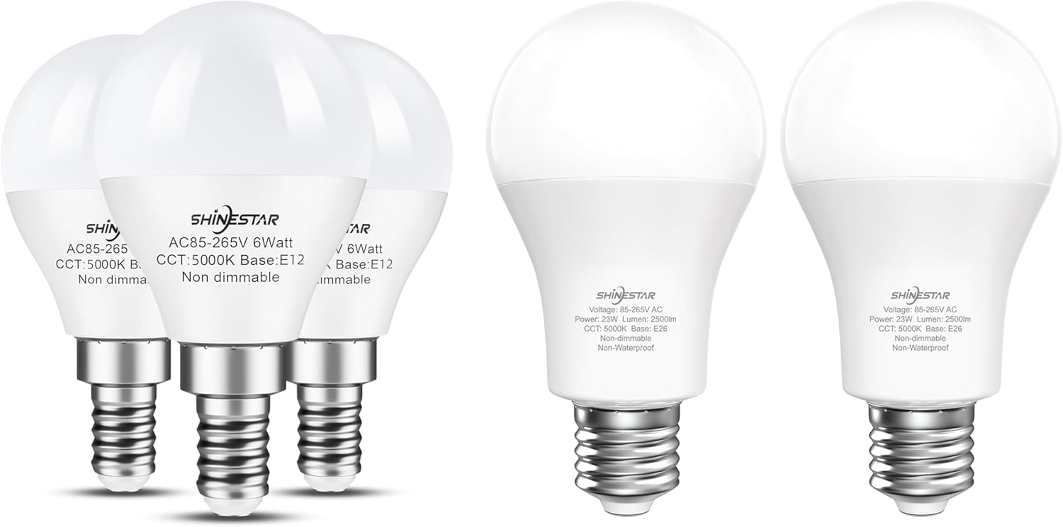 SHINESTAR Ceiling Fan Light Bulbs, Small Base, 120v 60w Equivalent, E12 ...