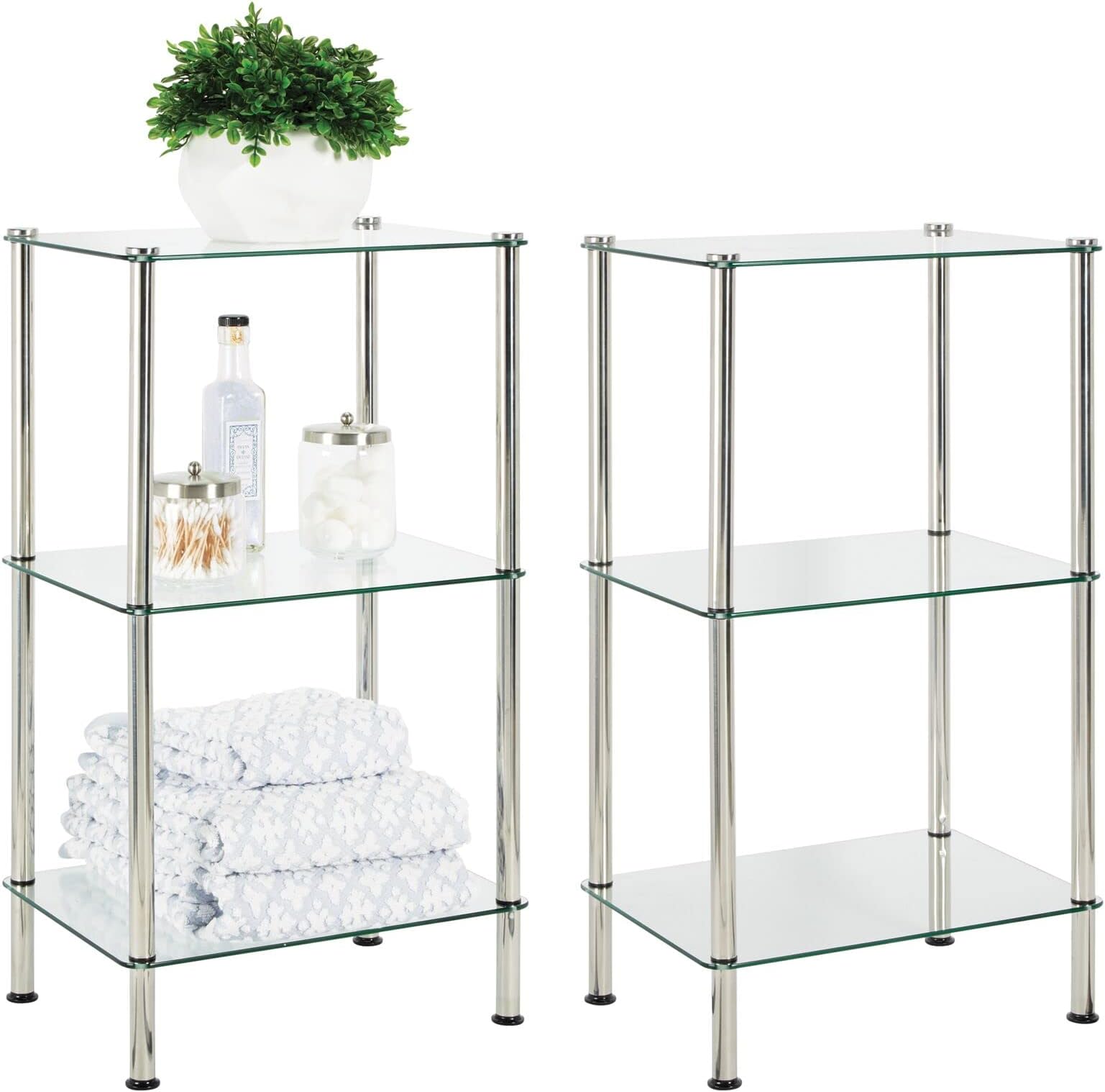 Amazon.com: mDesign Metal/Glass 3-Tier Storage Tower, Narrow Shelving ...