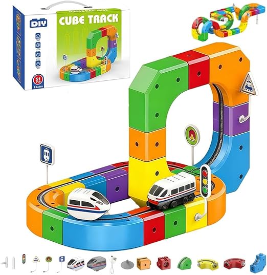 Amazon.com: Track Fusion Toy, DIY Cube Track Trackle Train Toy Set ...