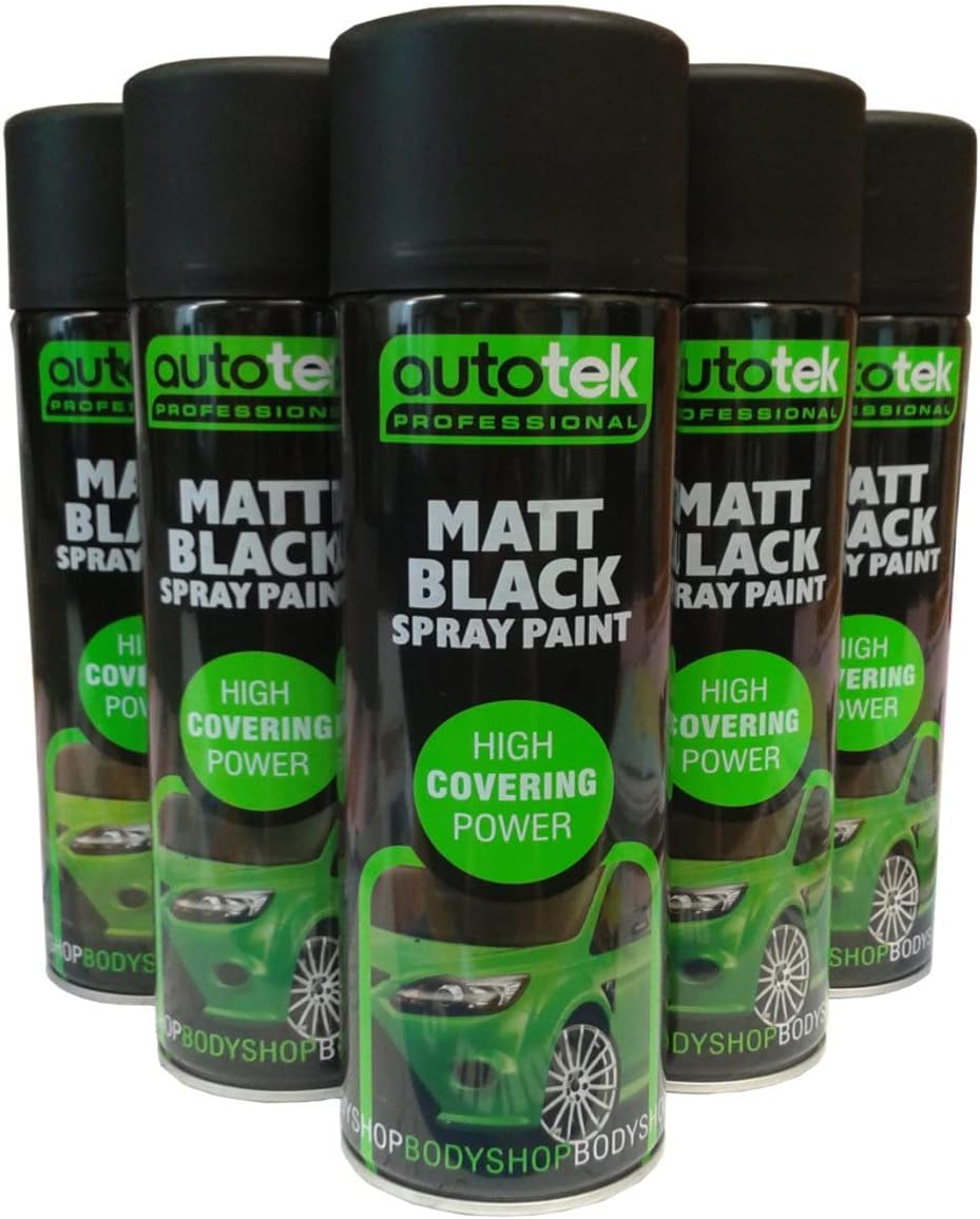 (Pack of 2) Autotek MATT BLACK 500ml Acrylic Formula Spray Paint For ...