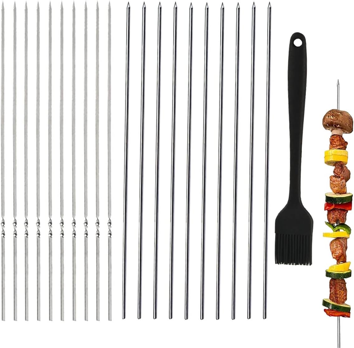 Amazon.com : 20Pcs Metal Skewers for Grilling, Flat and Round BBQ ...
