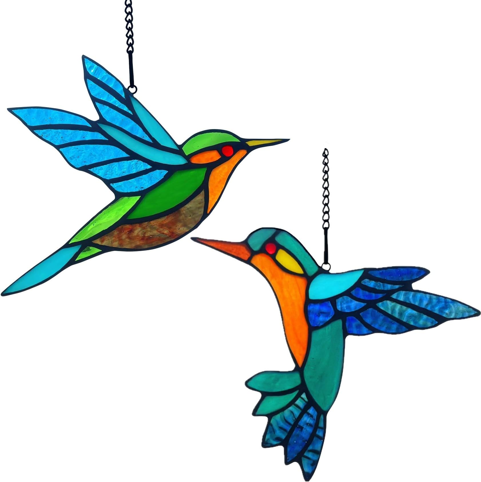 Amazon.com: Hummingbird Stained Glass Window Hangings, Birds Stained ...