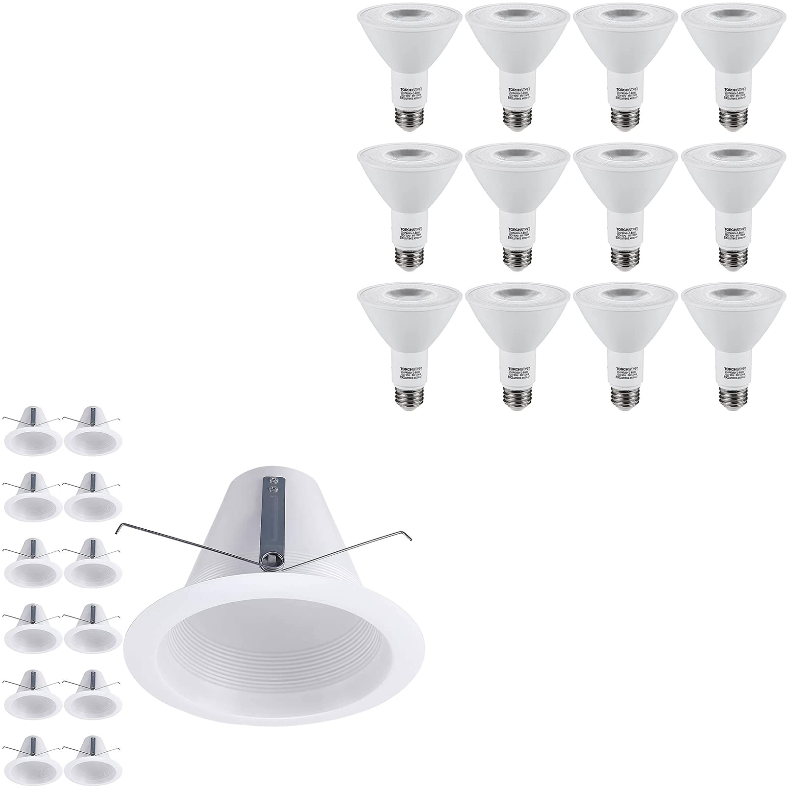Buy TORCHSTAR 6 Inch Recessed Can Light Trim Bundle PAR30 LED Bulb, 12 ...