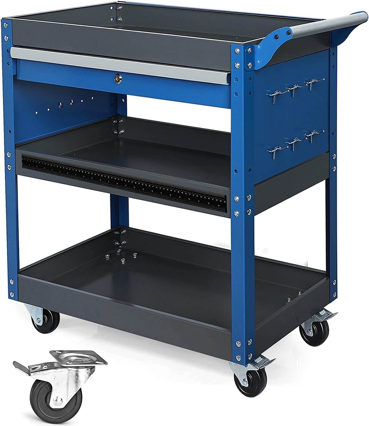 AIRAJ PRO 3 Tier Tool Cart,440 LBS Rolling Tool Cart with Drawer and ...