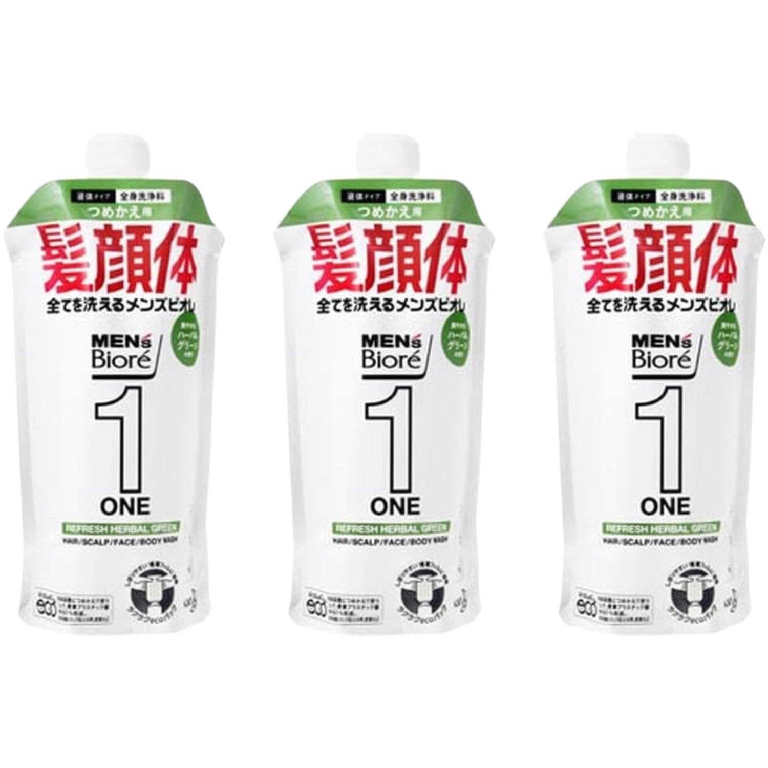 Amazon | メンズビオレ ONE オールインワン全身洗浄料 ハーバルグリーンの香り 詰め替え 340ml 3個 8LINK | TKHY | ボディソープ 通販