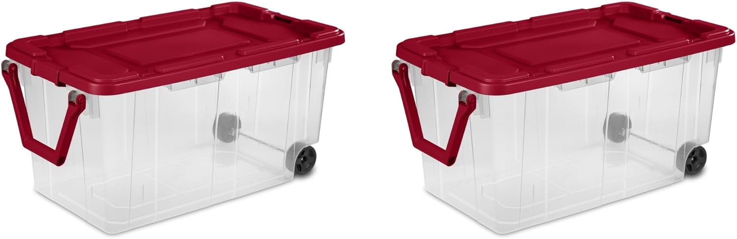 Amazon.com - BatanE 160 Qt. Wheeled Storage Box Plastic, Infra Red, Set ...