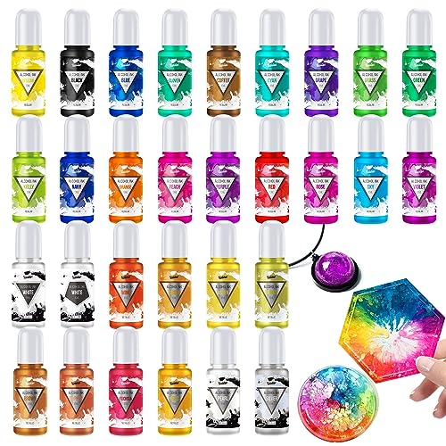 Alcohol Ink Set 30 Bottles – 20 Vibrant Colour with 10 Metallic Colours ...