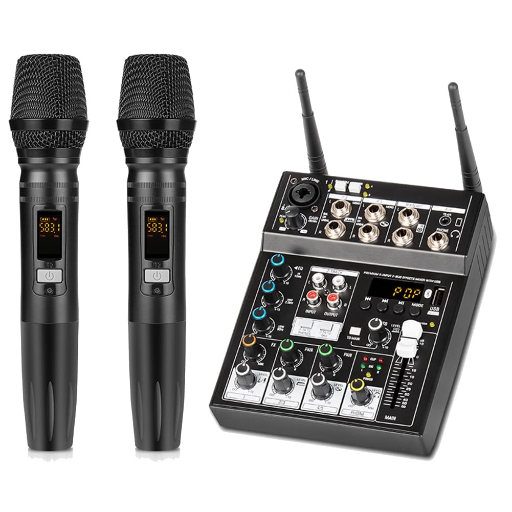 Koanhinn Mixer with Wireless Microphone Studio Sound Mixers 4 Channel ...