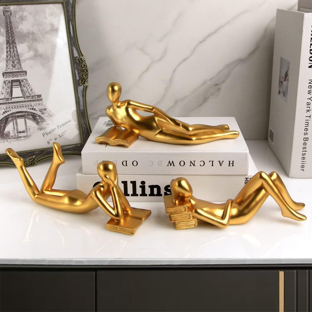 Amazon.com: Lifexquisiter Reading Statue Home Decor, Gold Modern ...