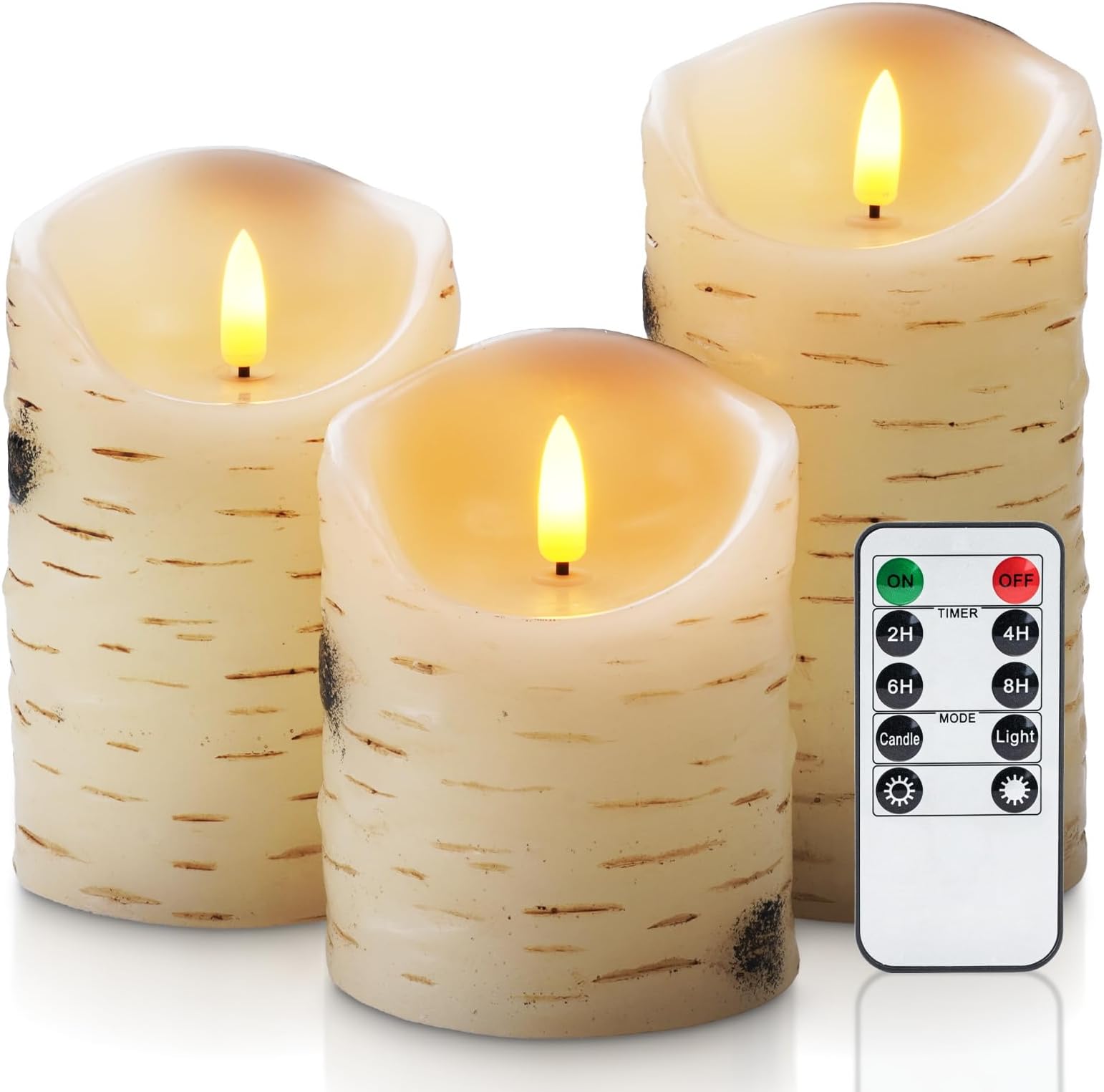 Amazon.com: NONNO & ZGF Birch Bark Flameless Pillar Candle, Battery ...