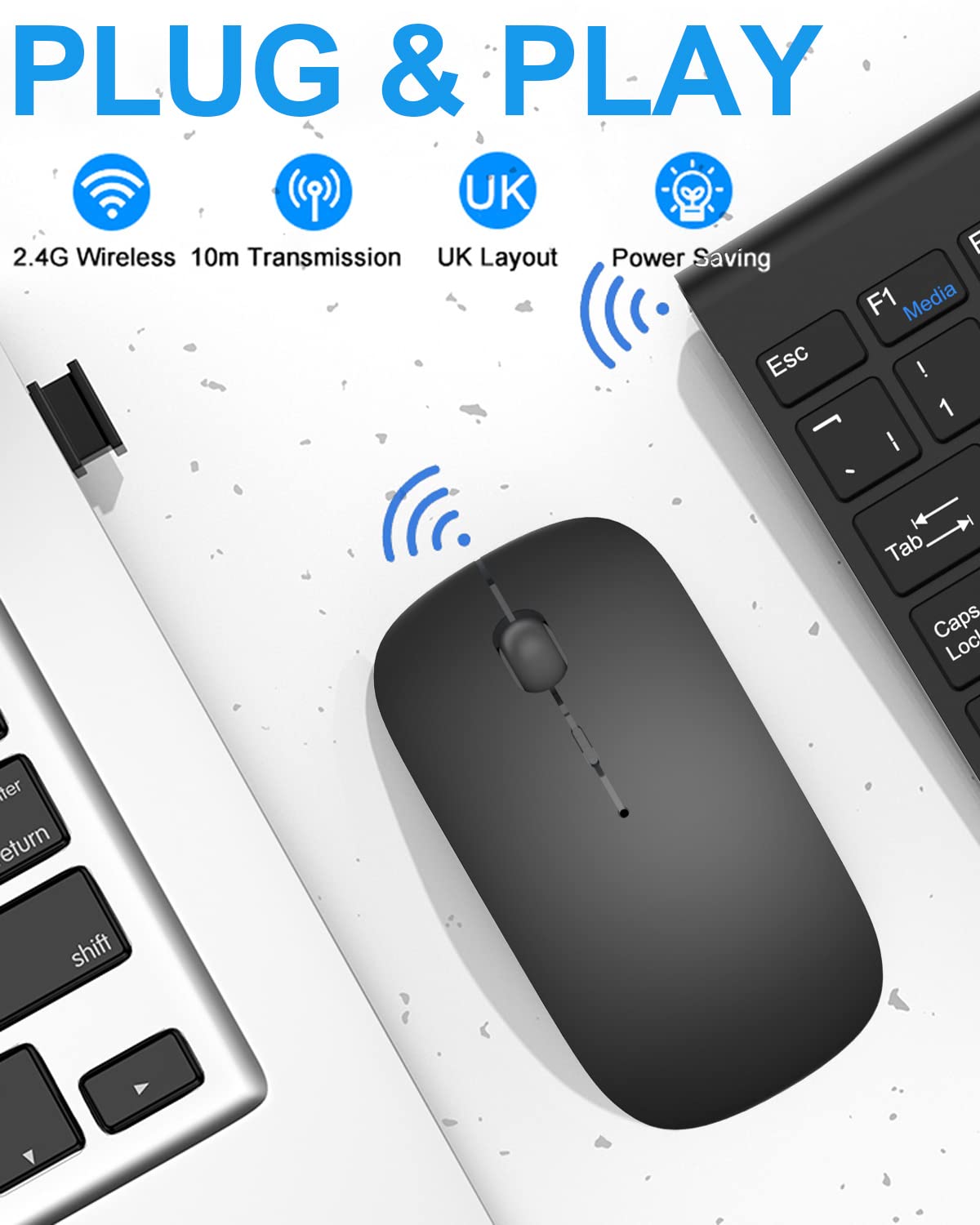 Maxesla Wireless Keyboard and Mouse Set UK, 2.4Ghz Cordless Slim ...