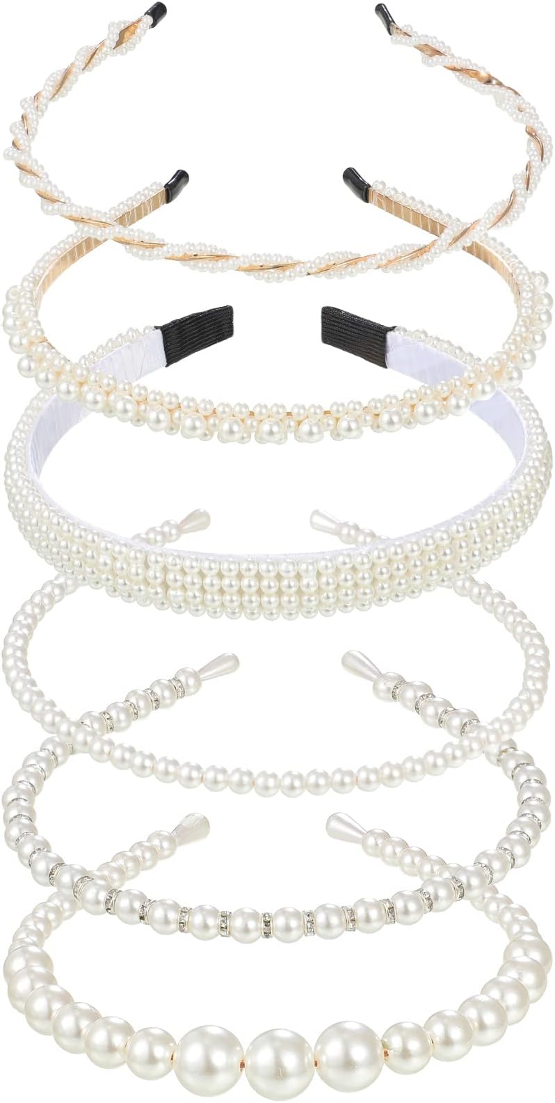 Amazon.com : YISSION 6PCS White Pearl Headbands for Women Jeweled Head ...