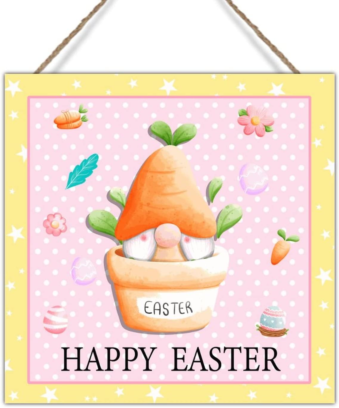 Swavecat Happy Easter Cartoon Rabbit Gnome Wooden Sign Plaque Yellow ...
