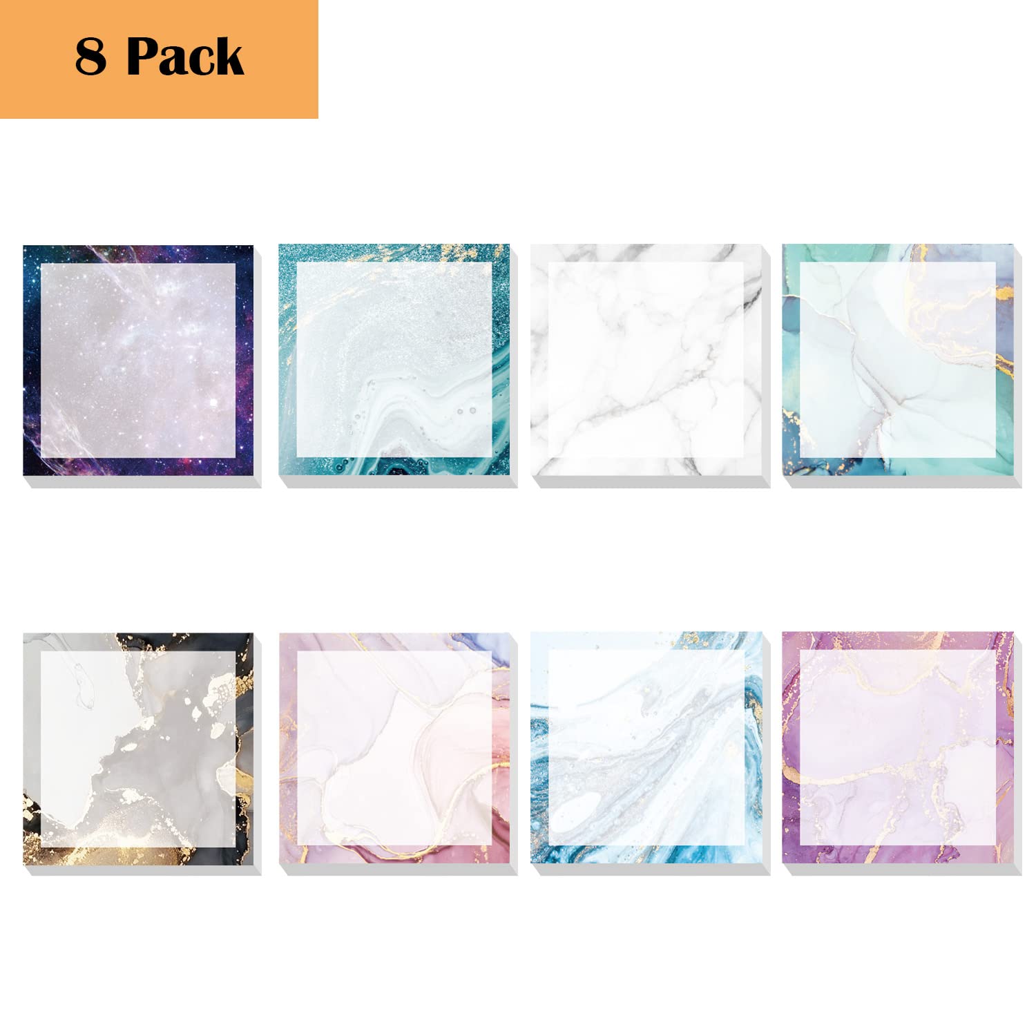 Snapklik.com : WAVEYU 8 Pads Cute Sticky Notes Marble Designs Self ...
