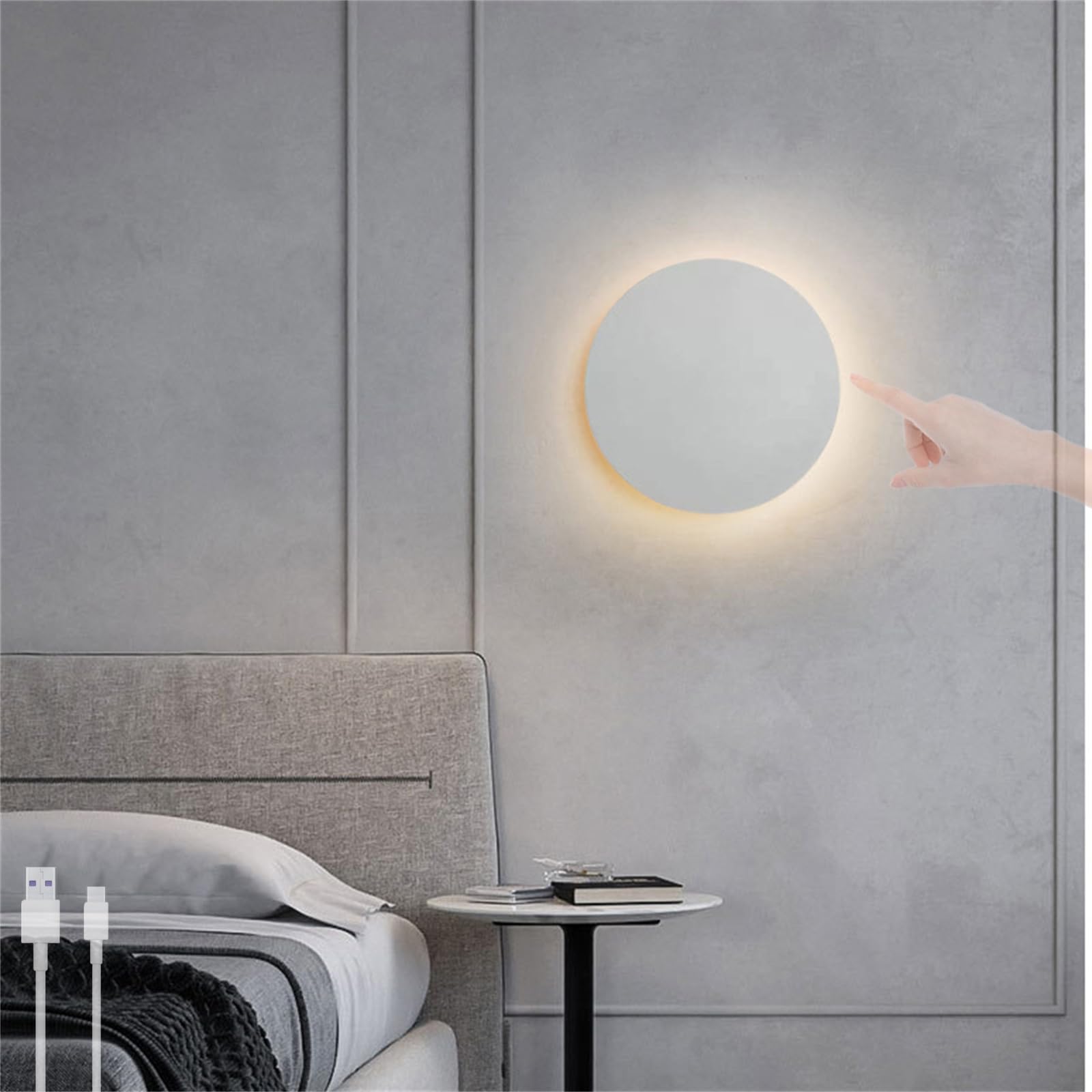 Wall Light USB Rechargeable Wall Lamp with Touch Control Switch Wall ...