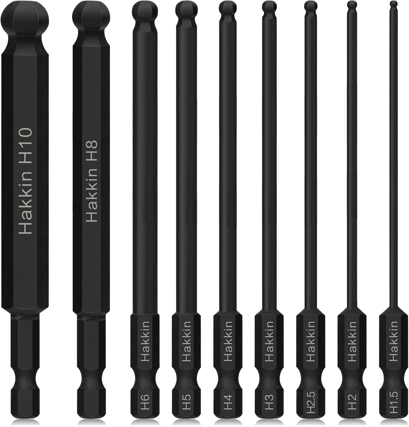Hakkin Ball End Hex Bits 9Pcs Allen Key Bits 1/4” Hex Shank S2 Steel ...