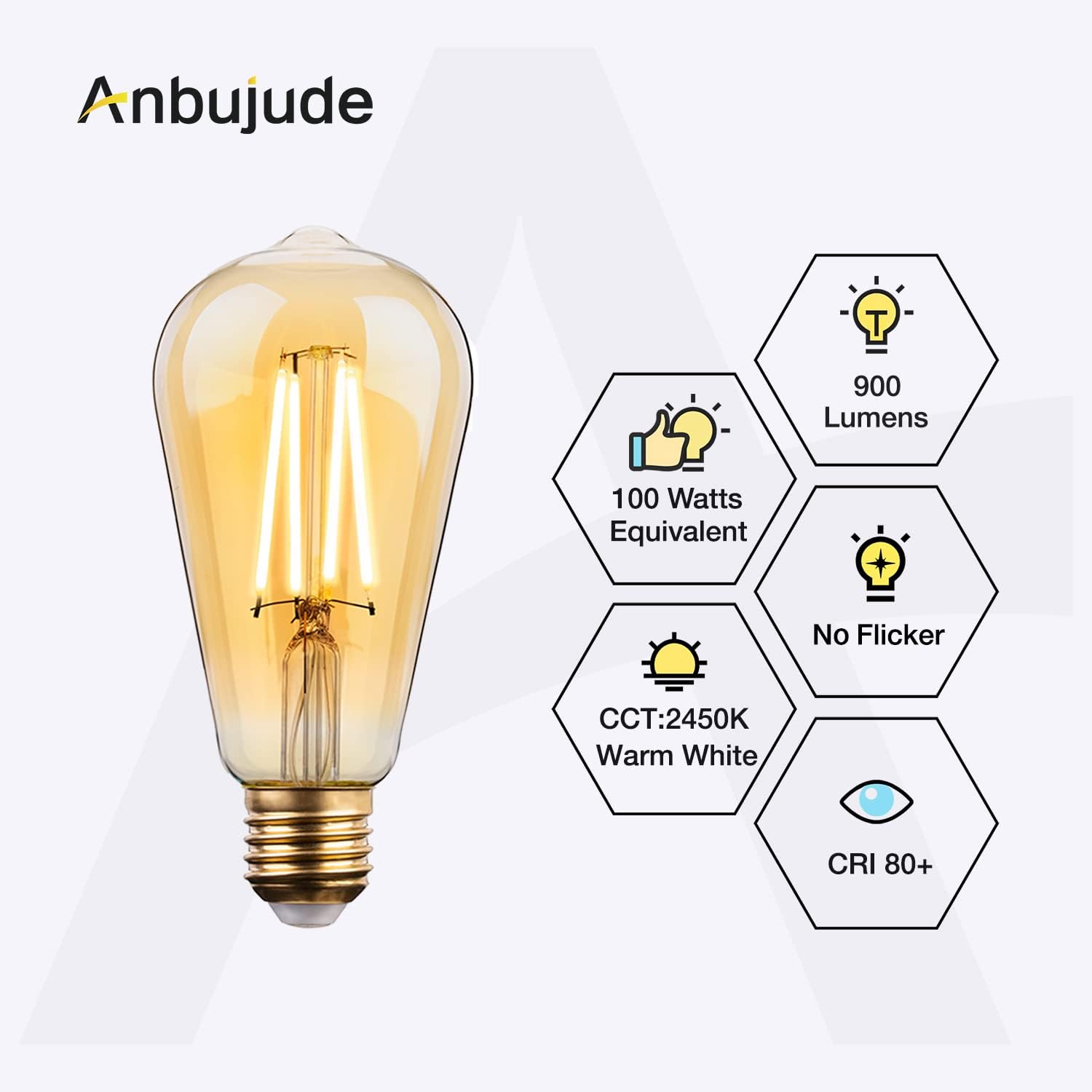 Anbujude Bombillas LED Edison regulables equivalentes a 100 W 900 ...