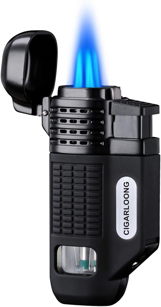 Amazon.com: CIGARLOONG Cigar Lighter 4 Jet Torch Blue Flames Refillable ...