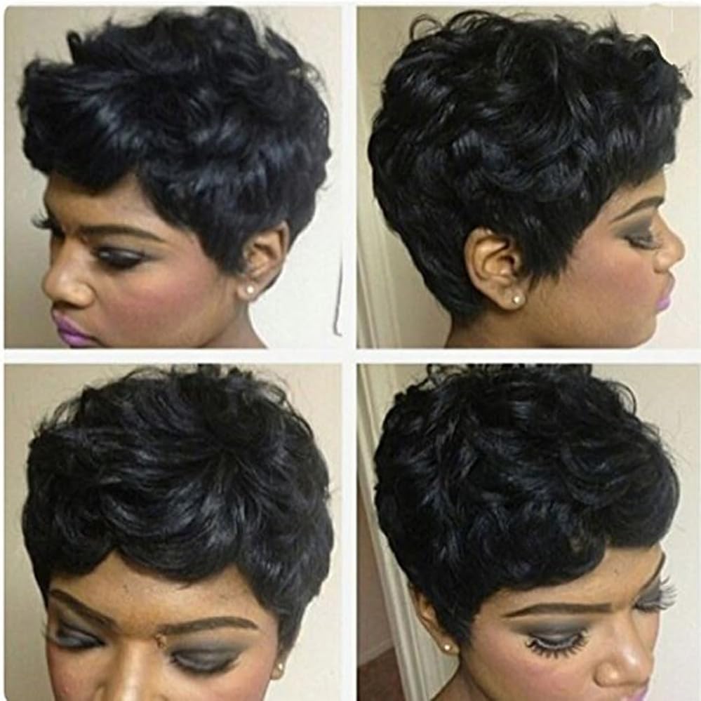 Amazon.com : Sirukou Hair Short Wavy Wig With Bangs Short Brown Wig ...