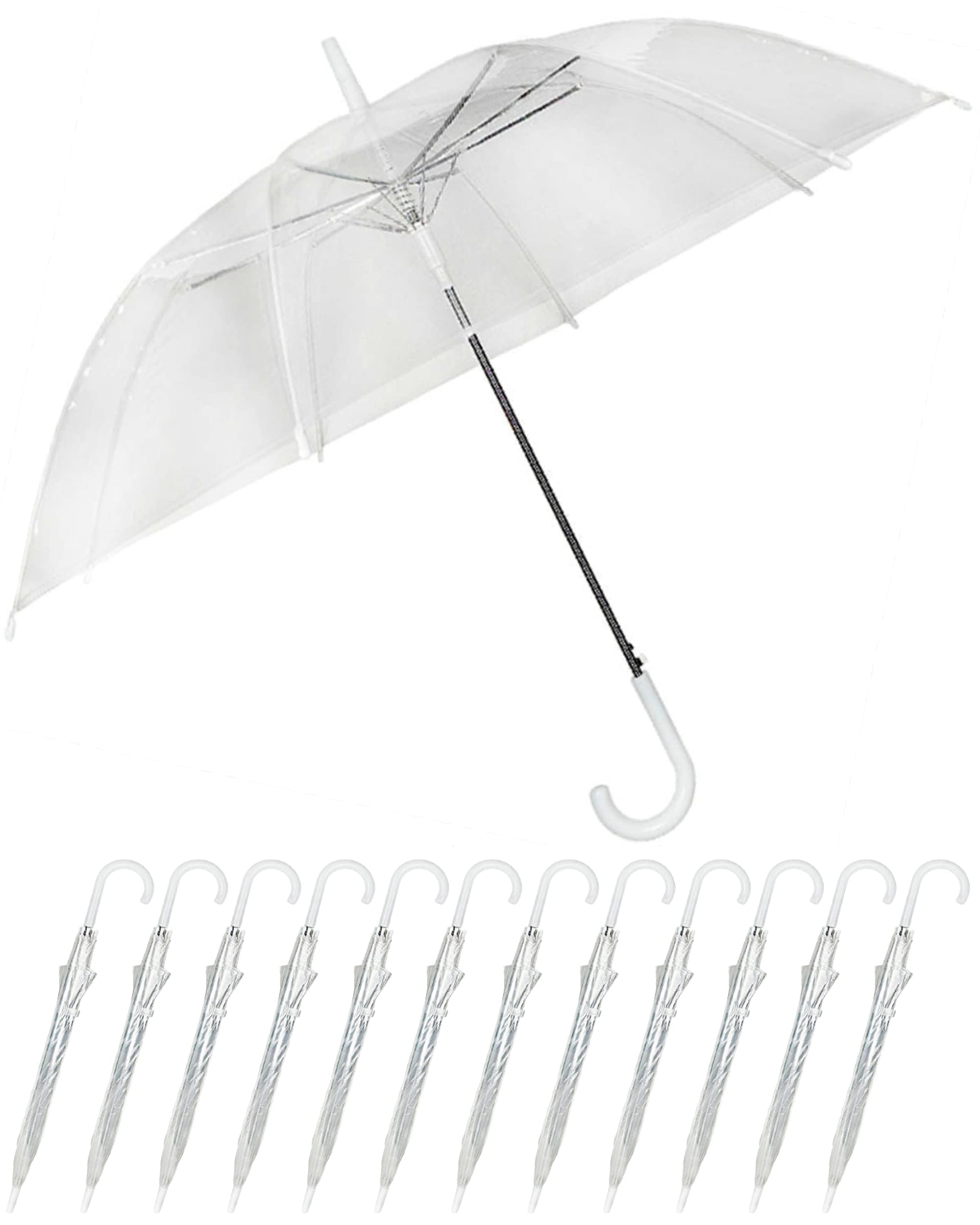 J&A Homes 12 Clear Wedding Umbrellas 46" Large Style Stick Umbrella ...