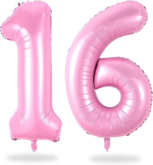 Amazon.com: Pink 16 Balloon Number 40 Inch, Large Light Pink Number 16 ...