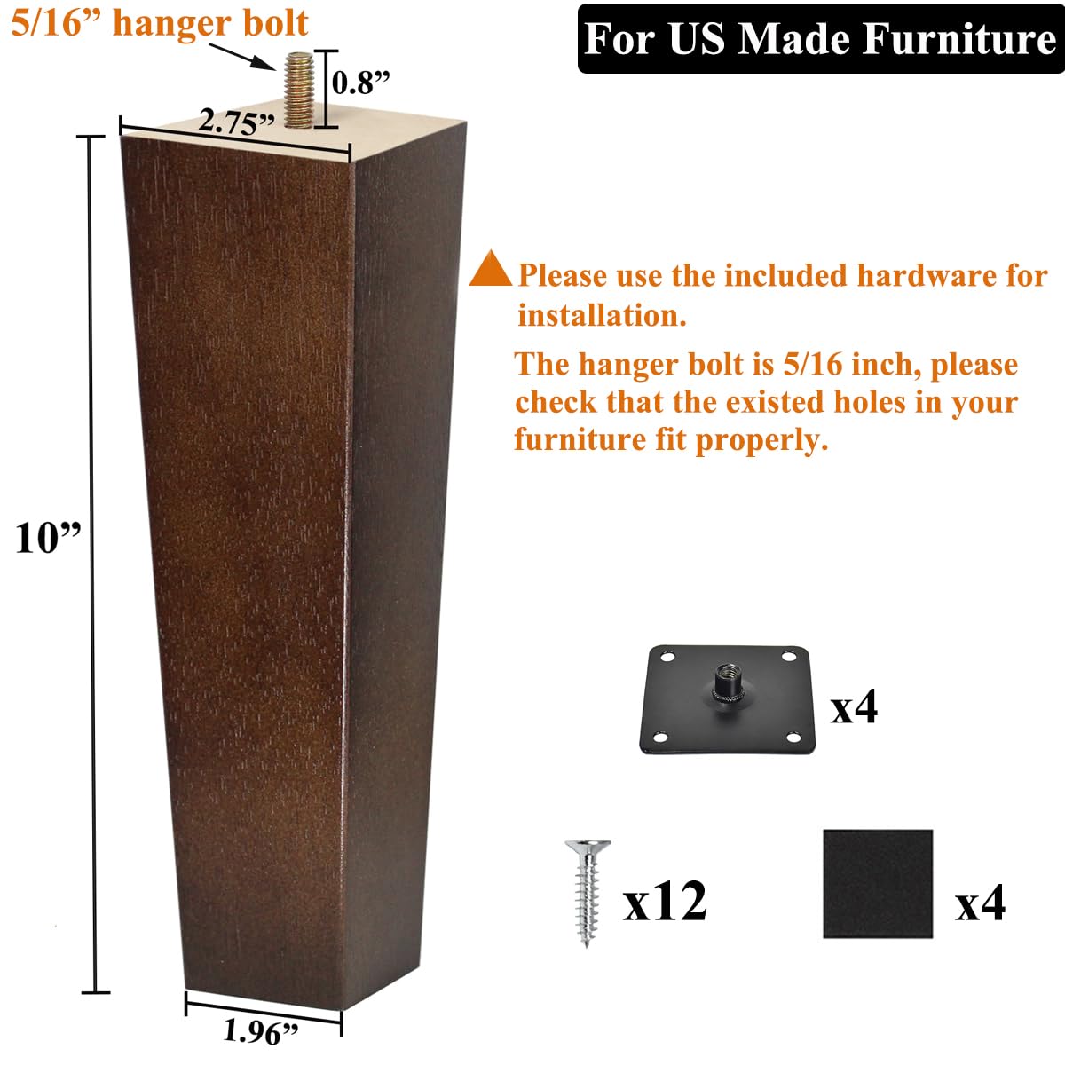Snapklik.com : Wood Furniture Legs 10 Inch End Table Legs Square Couch ...