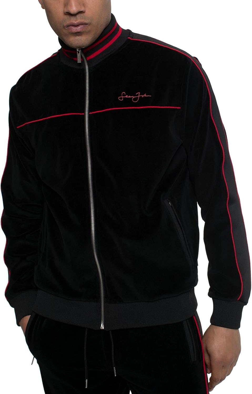 Sean John Men's Velour Track Jacket with Piping, Jet Black, 4X-Large at ...