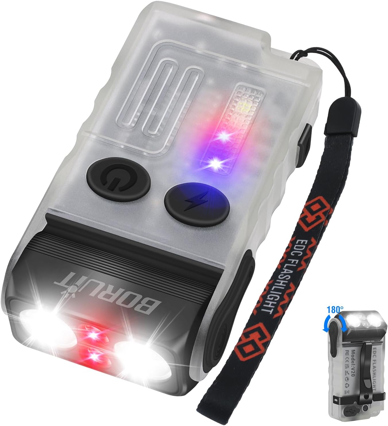 BORUIT V20 Small Powerful Flashlight with 365nm UV, Red Warm Green Blue ...