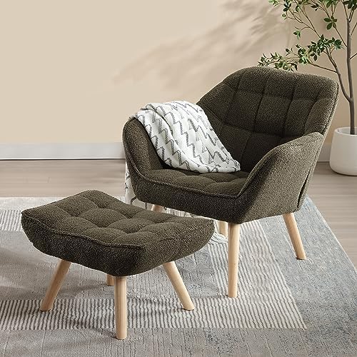 Amazon.com: ZH4YOU Sherpa Accent Reading Chair with Ottoman, Modern ...