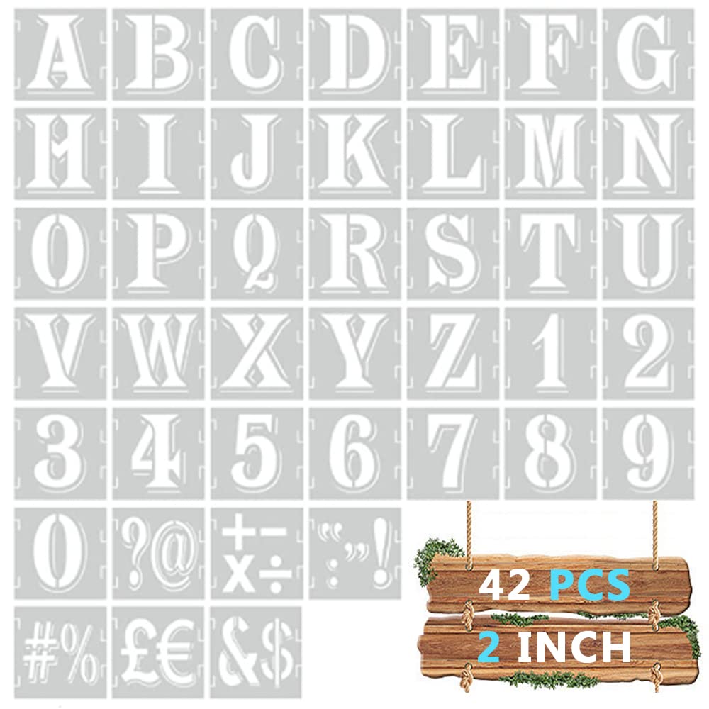 Buy 2 Inch Alphabet Letter Stencils Kit, 42 Pcs Reusable Interlocking ...