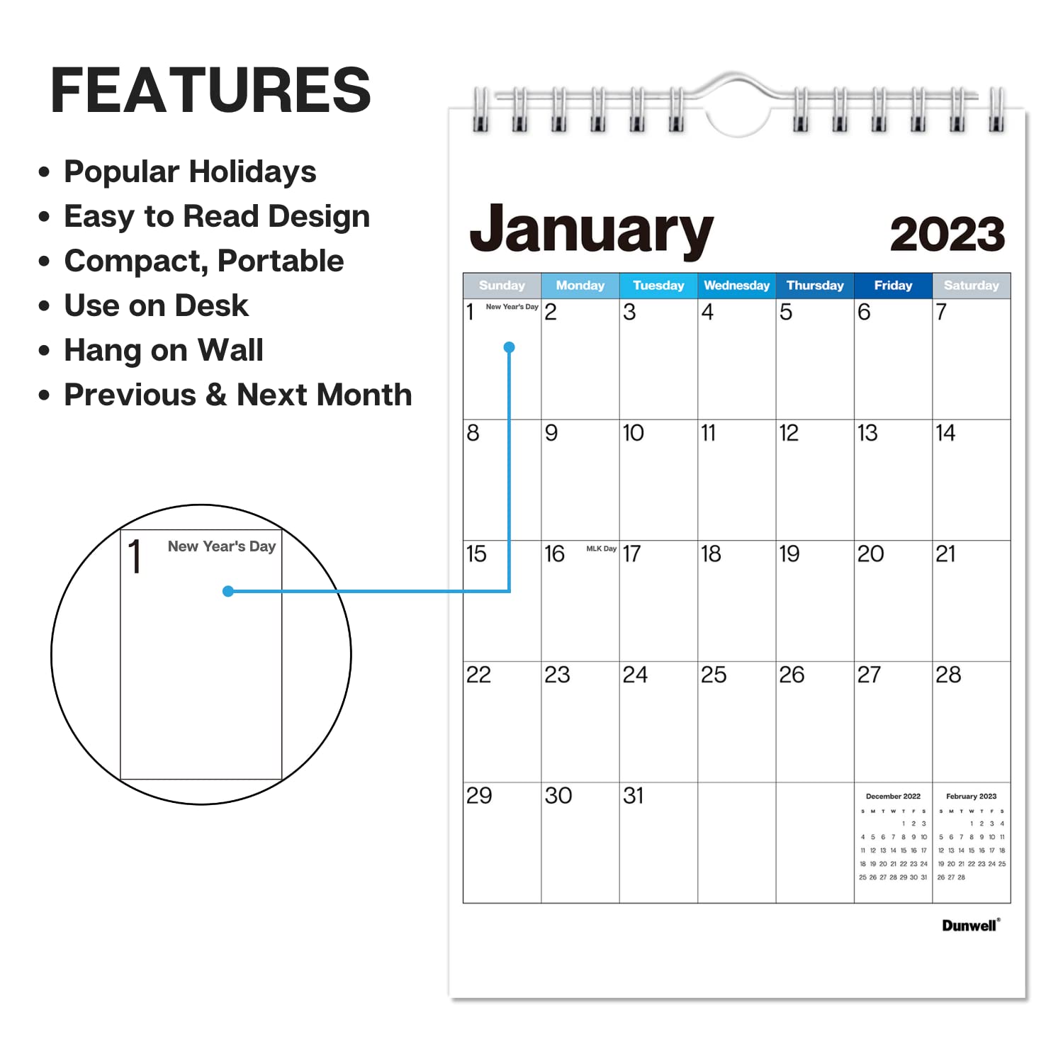 Buy Dunwell Small Wall Calendar 2022-2023 - (Blue Shades), Use July ...