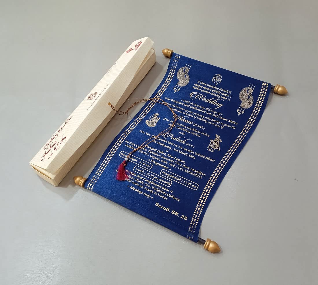 Jimit Card Scroll Marriage Invitation Card In Satin Fabric Pack ...