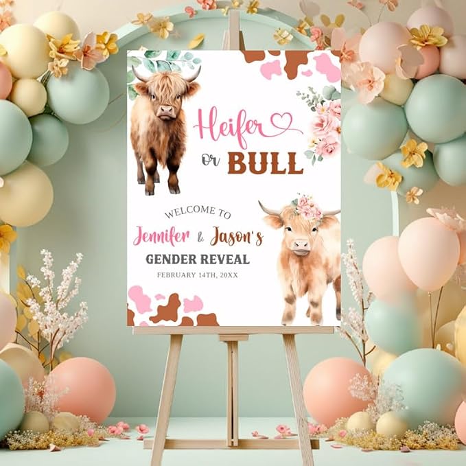 Amazon.com : Heifer Or Bull Cow Gender Reveal Welcome Sign, Gender ...