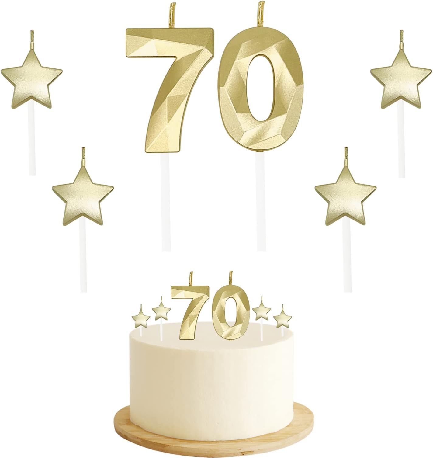 Amazon.com: 70th Birthday Candles for Cake, Gold Number 70 3D Diamond ...
