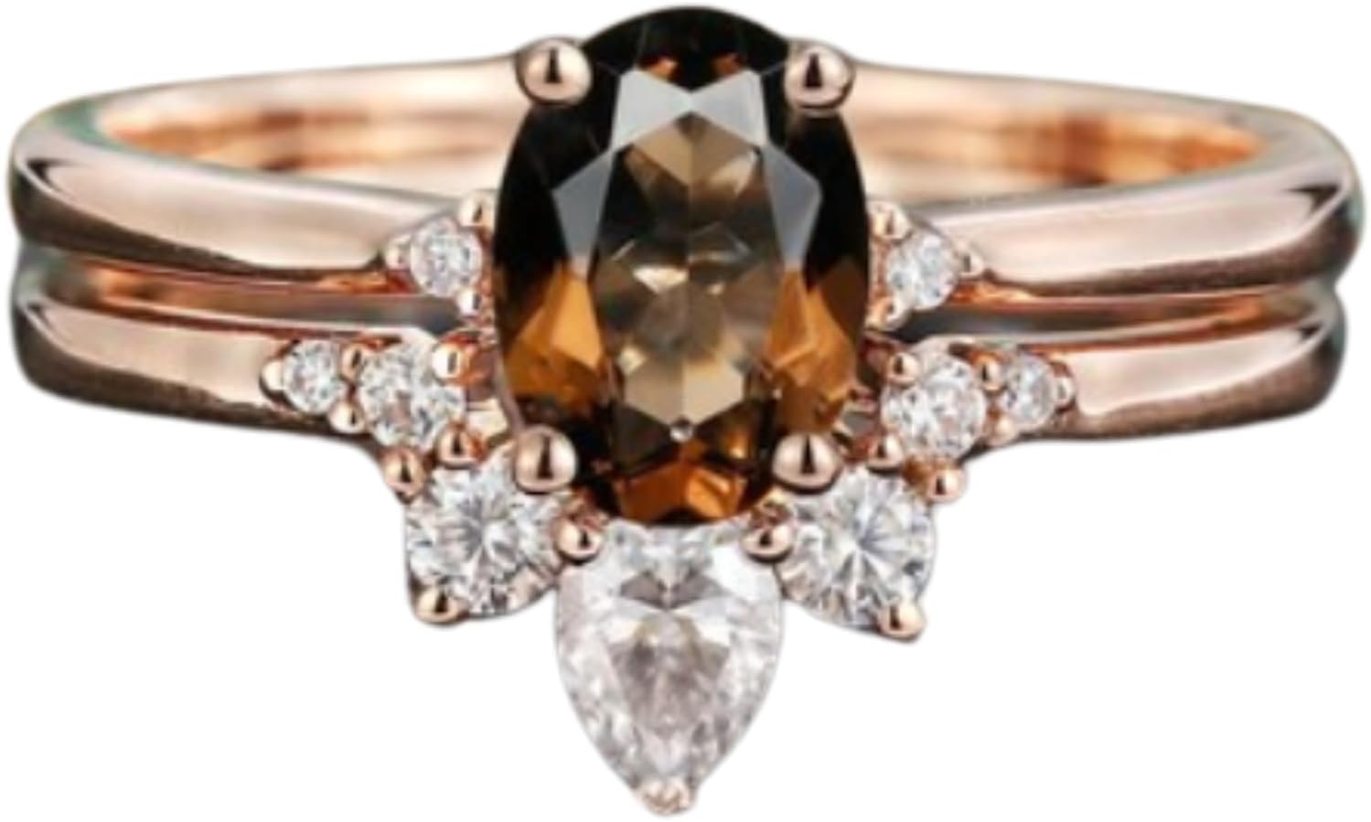 Amazon.com: IVANKA Vintage Oval Shaped Smoky Quartz Engagement Ring Set ...