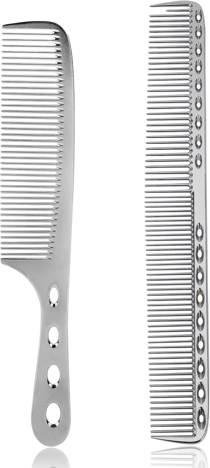 Aluminum Barber Comb Set - 2 Pcs Professional Fine Tooth Hair Styling ...