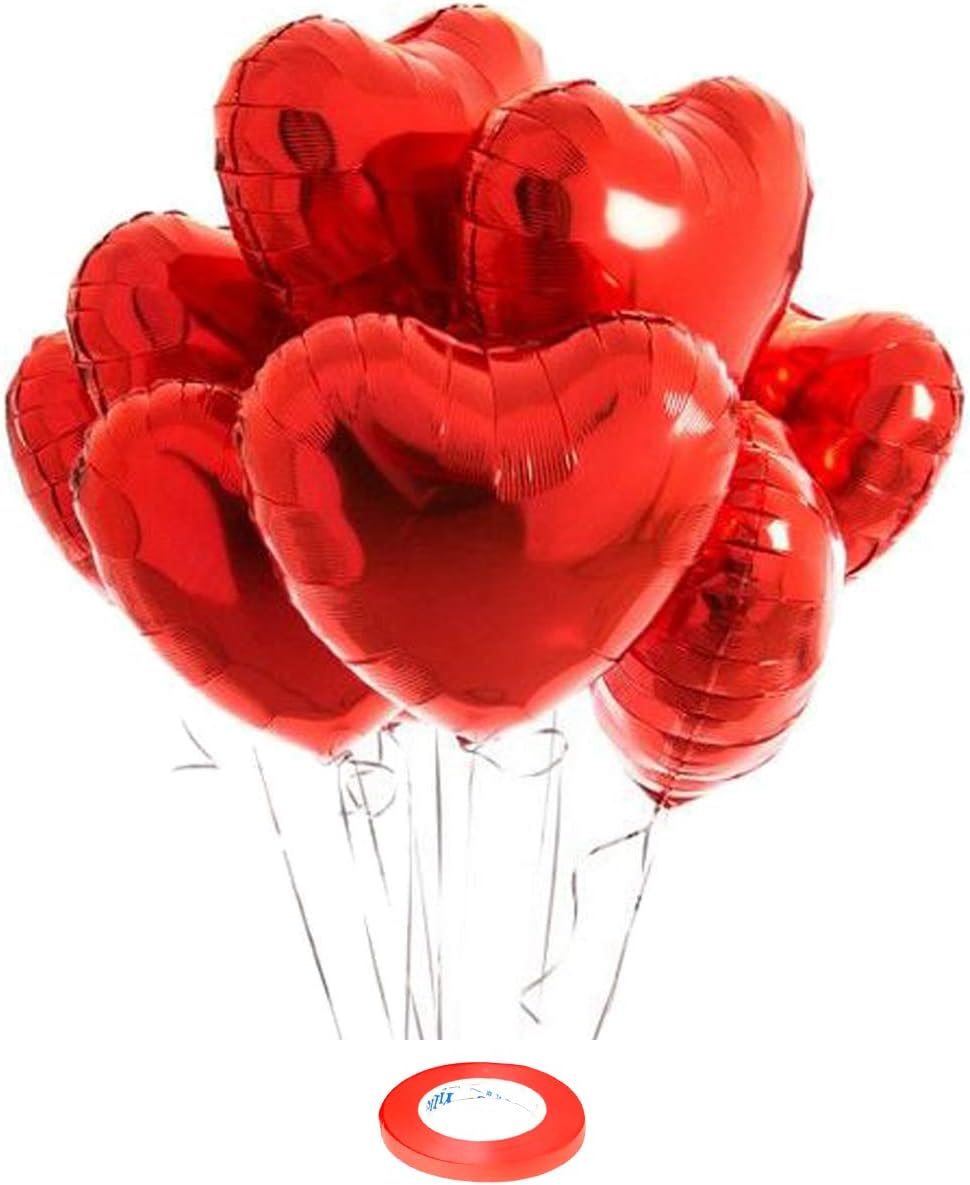 AMFIN® (Pack of 10) 18 Inch Red Heart Shaped Balloons/Heart shape ...