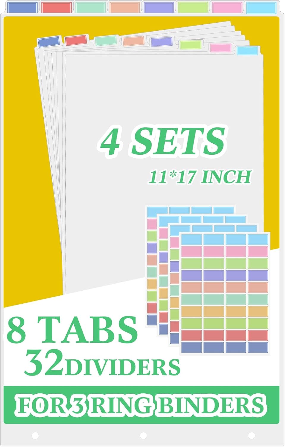 Amazon.com : Jeyiour 4 Set 8 Tab Dividers for 3 Ring Binder 11 x 17 ...