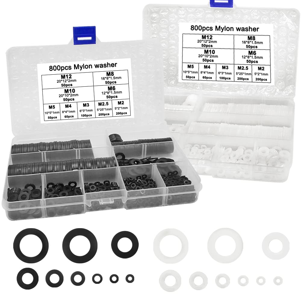 1600 Pieces Nylon Flat Washers Assortment Kit, DaKuan Rubber Washers 9 ...