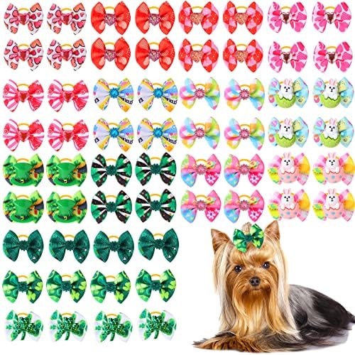 Amazon.com : Hillban 60 Pcs/30 Pairs Easter Dog Hair Bows St. Patrick's ...