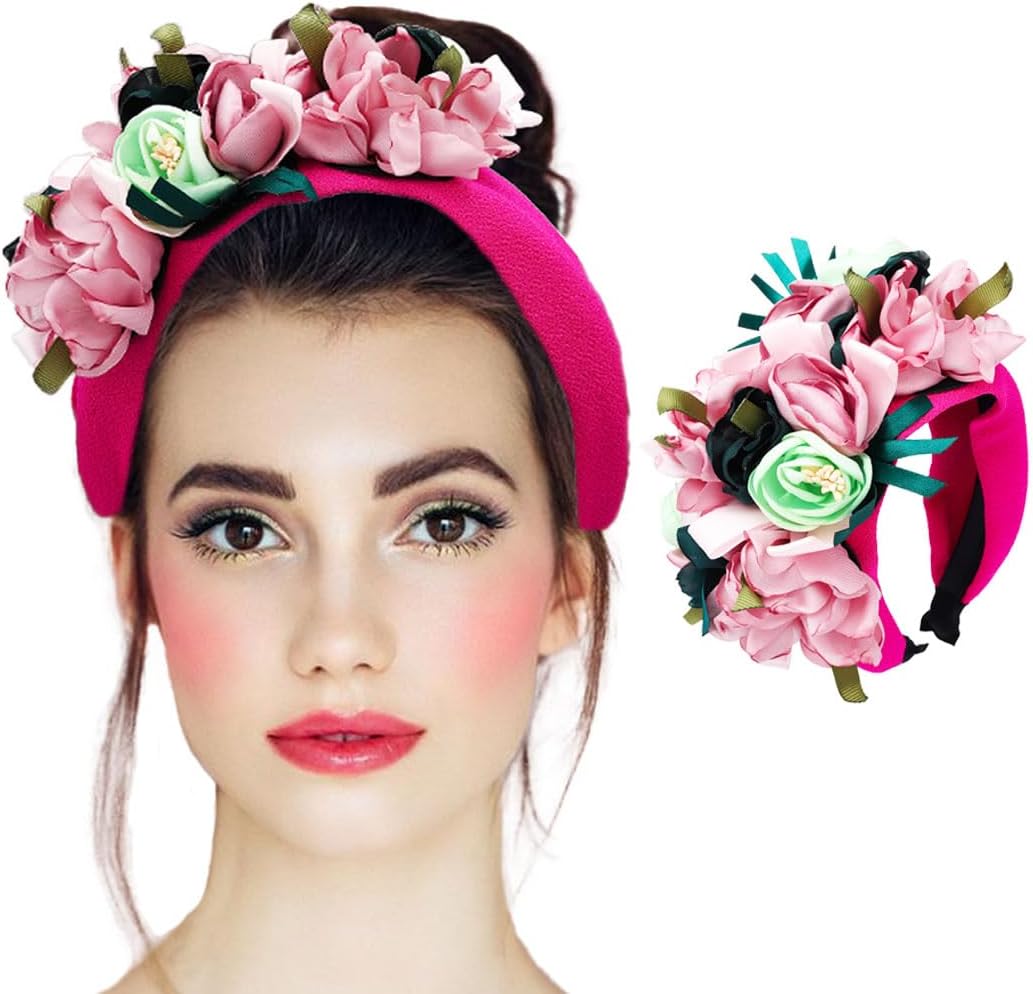 Amazon.com : Goresory Pink Rose Flowers Headbands Boho Wide Headband ...