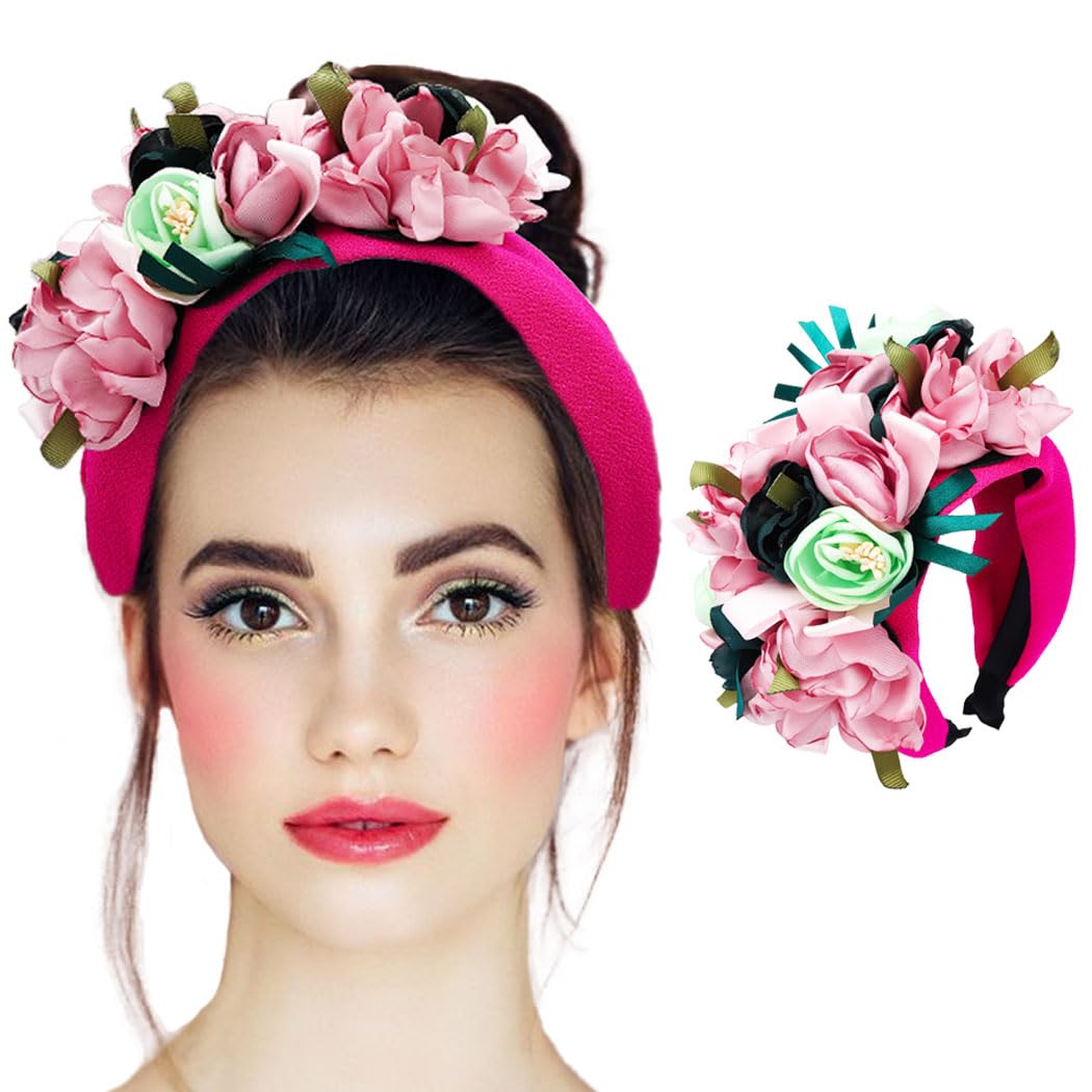 Amazon.com: Goresory Pink Rose Flowers Headbands Boho Wide Headband ...